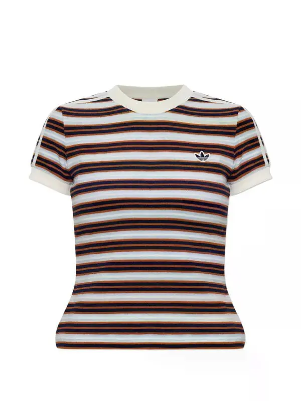 Adidas Striped Terrycloth T-shirt With Logo Patch
