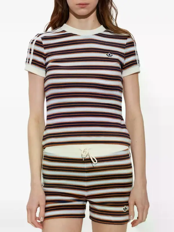 Adidas Striped Terrycloth T-shirt With Logo Patch