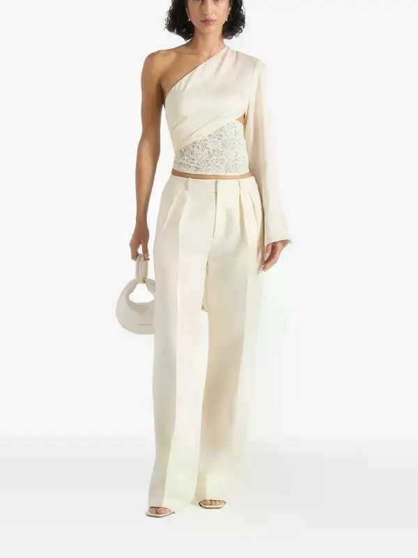 Manière De Voir Coralie One-shoulder Lace-panel Top - Neutrals