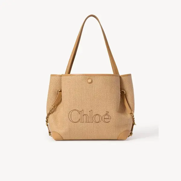 Chloé Raffia-effect Double Carry Bag With Calfskin Trims - Bleached Brown