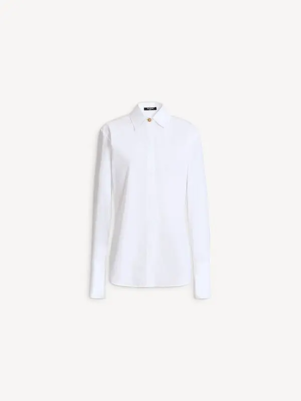 Balmain Cotton Poplin Shirt With Lion Head Button Detail - White