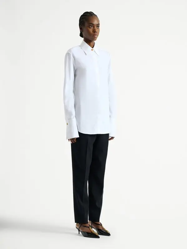 Balmain Cotton Poplin Shirt With Lion Head Button Detail