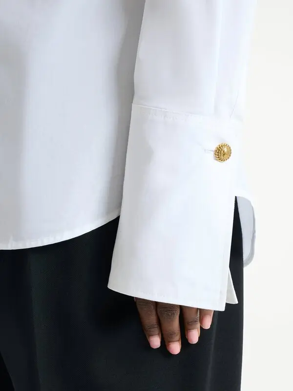Balmain Cotton Poplin Shirt With Lion Head Button Detail