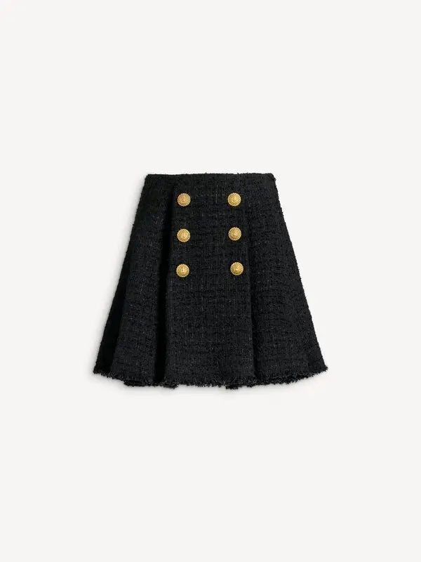 Balmain Flared Tweed Skirt With Lion Head Buttons - Black