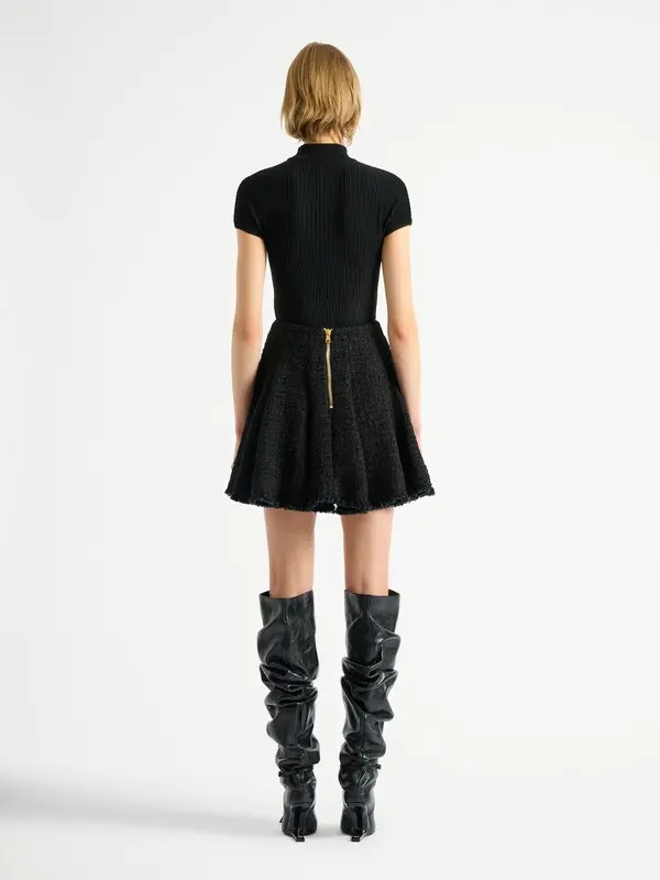 Balmain Flared Tweed Skirt With Lion Head Buttons - Black