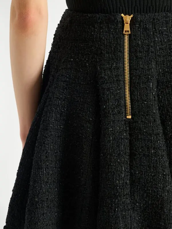 Balmain Flared Tweed Skirt With Lion Head Buttons - Black