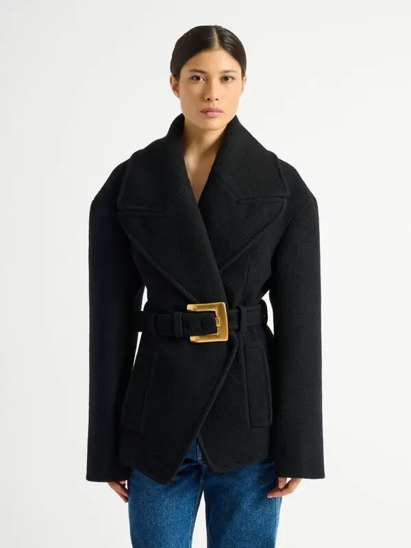 Balmain Belted Wool Pea Coat
