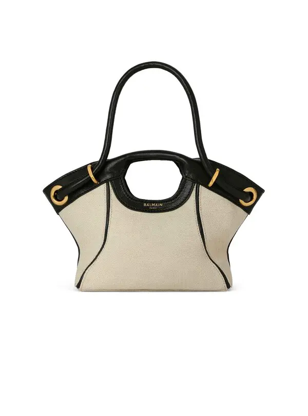 Balmain Small Tote In Smooth Leather And Canvas