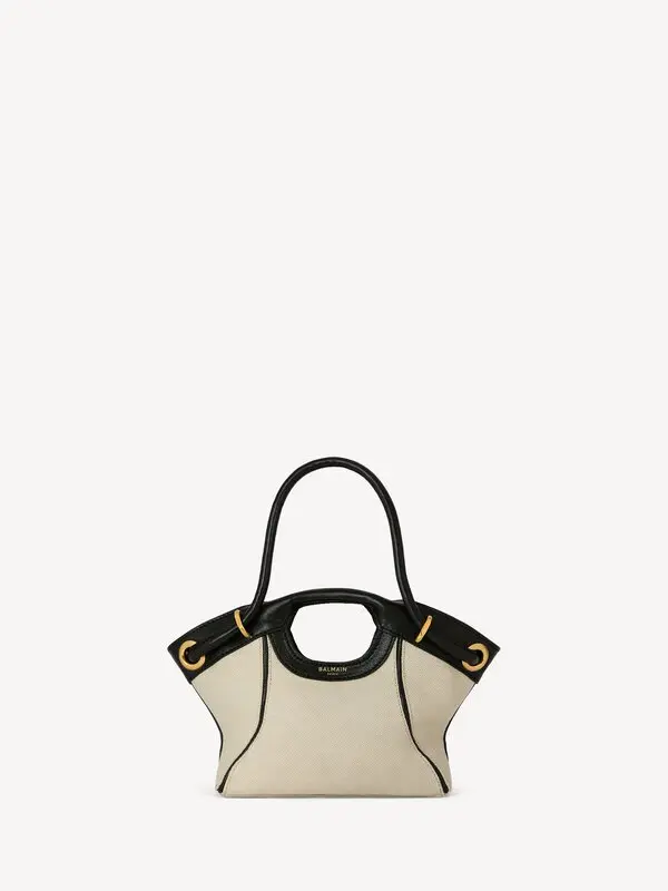 Balmain Small Tote In Smooth Leather And Canvas - Beige