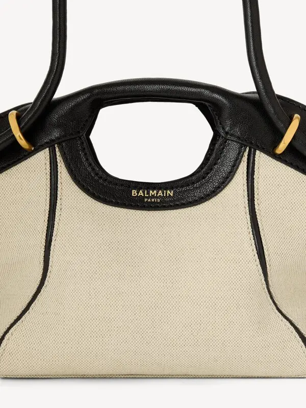 Balmain Small Tote In Smooth Leather And Canvas - Beige