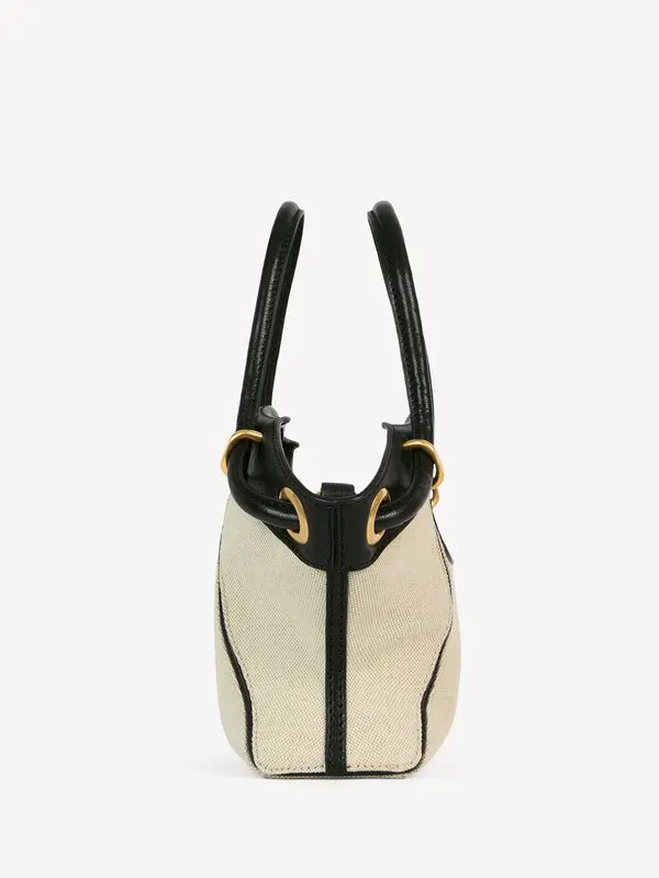 Balmain Small Tote In Smooth Leather And Canvas - Beige