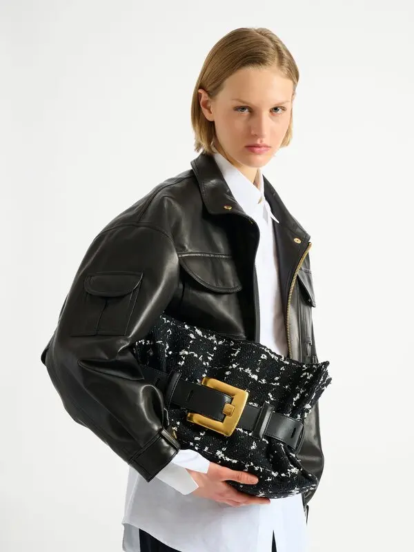 Balmain Medium Anthem Bag In Tweed And Calfskin