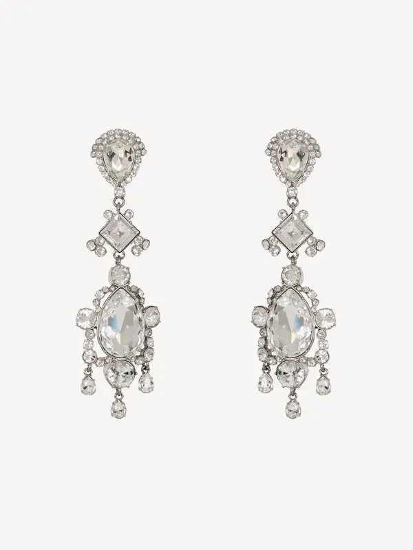 Balmain Brass And Crystal Pendant Earrings - Silver
