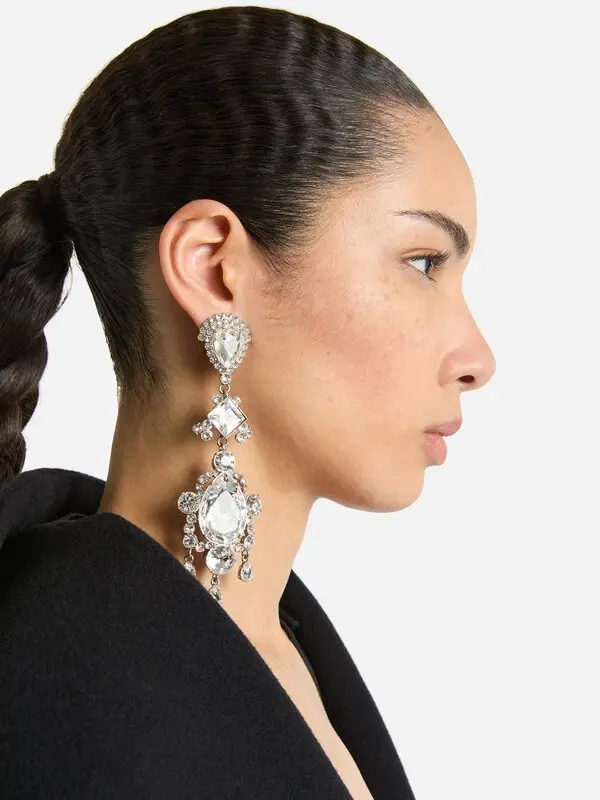 Balmain Brass And Crystal Pendant Earrings