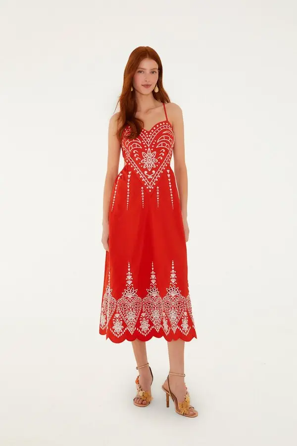 Farm Rio The Vicky Dress - Dark Red