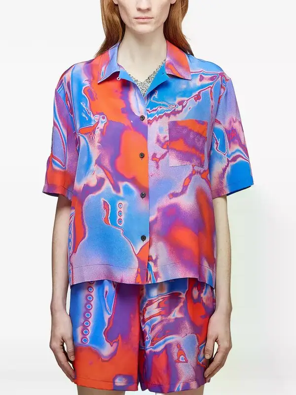 Alexander McQueen Abstract Print Collared Top - Blue