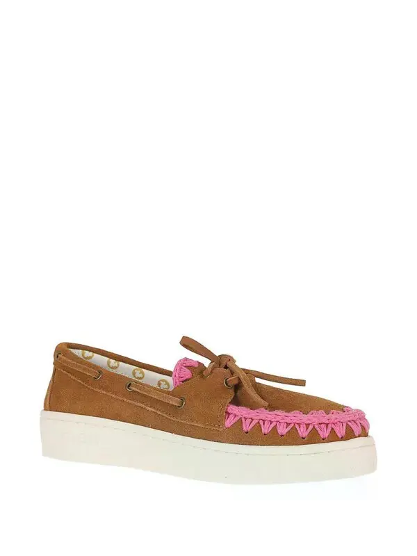 Mou Crochet-trim Suede Loafers - Brown