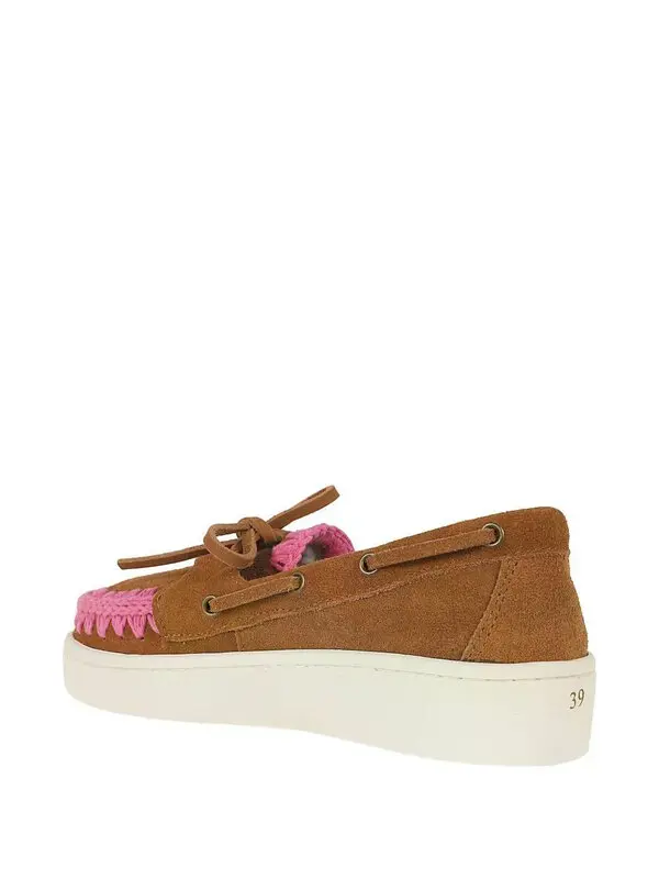 Mou Crochet-trim Suede Loafers