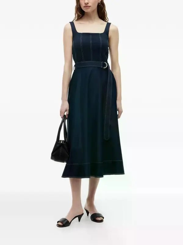 Tommy Hilfiger Belted Contrast-stitch Midi Dress - Blue