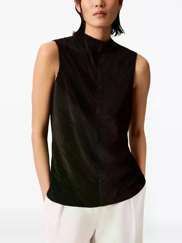 Calvin Klein Plissé Sleeveless High Neck Top - Black