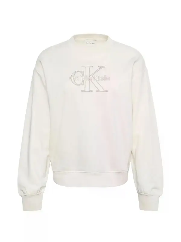 Calvin Klein Embroidered Logo Crewneck Sweatshirt - Neutrals