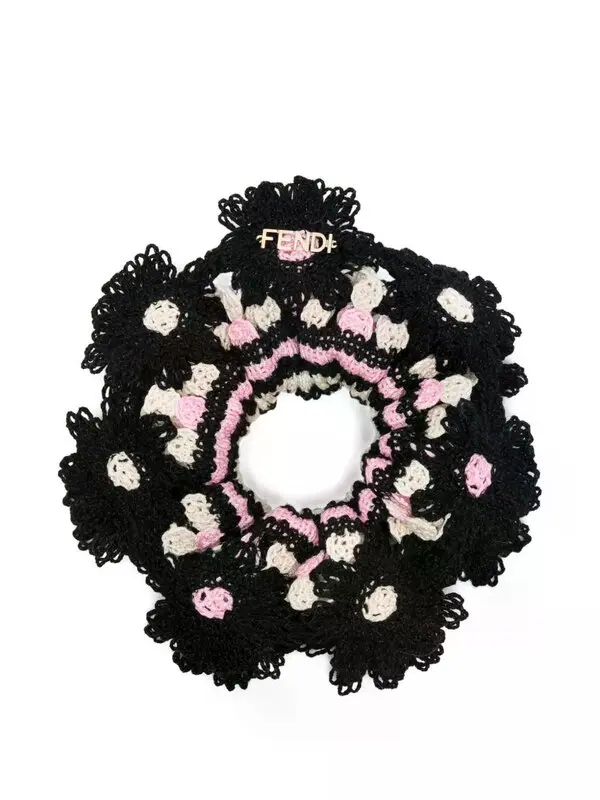 Fendi Crochet Floral-patch Scrunchie - Black