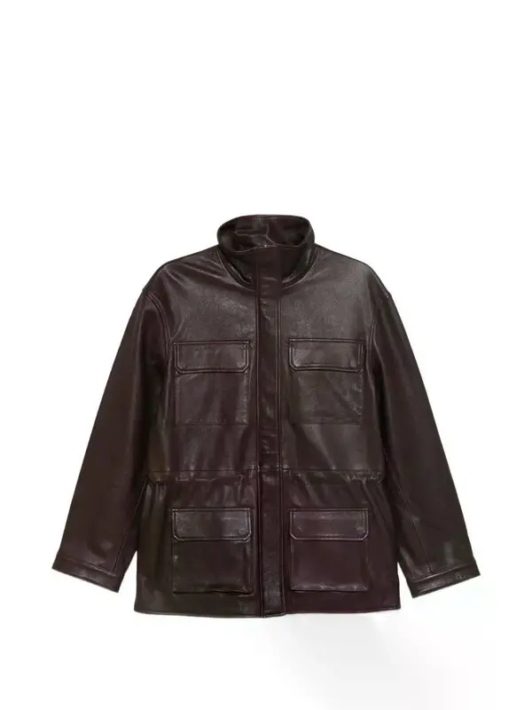Sandro Oversized Leather Jacket With Stand-up Collar