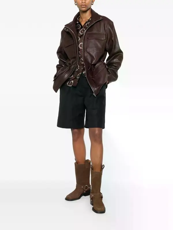 Sandro Oversized Leather Jacket With Stand-up Collar