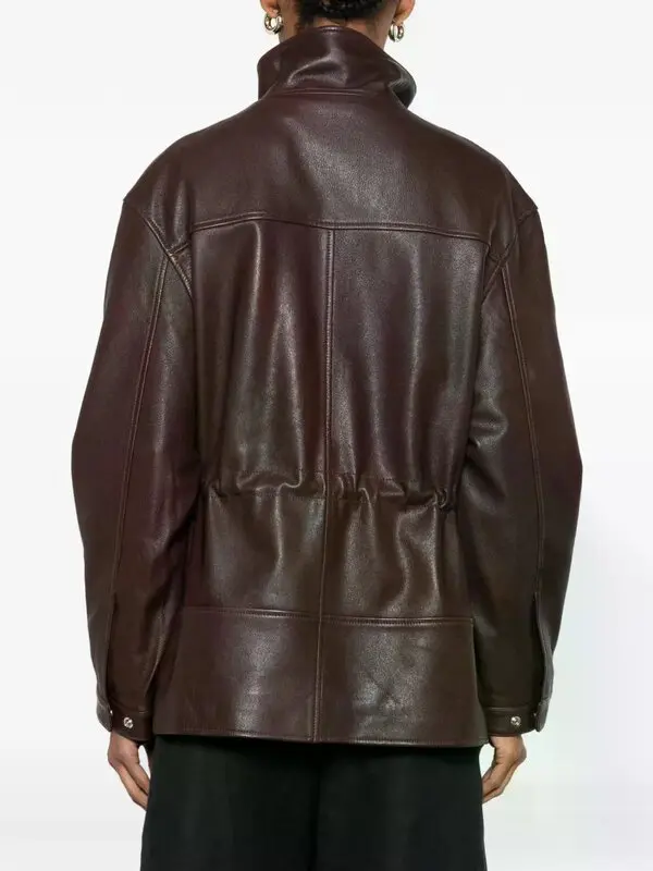 Sandro Oversized Leather Jacket With Stand-up Collar
