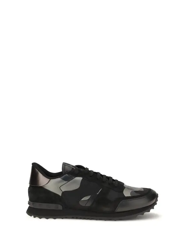 Valentino Garavani Rockrunner Camouflage Laminated Sneakers - Black
