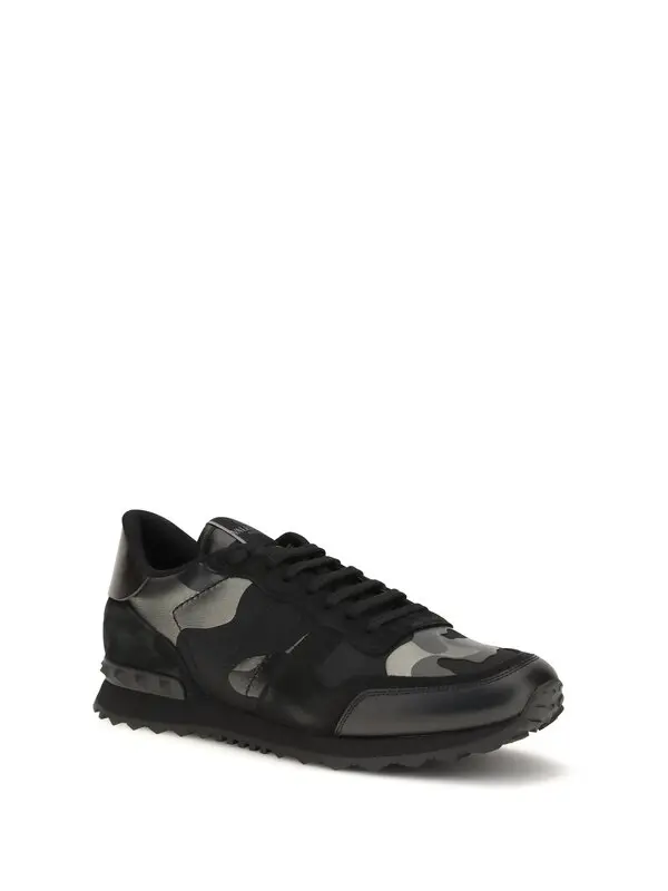 Valentino Garavani Rockrunner Camouflage Laminated Sneakers - Black