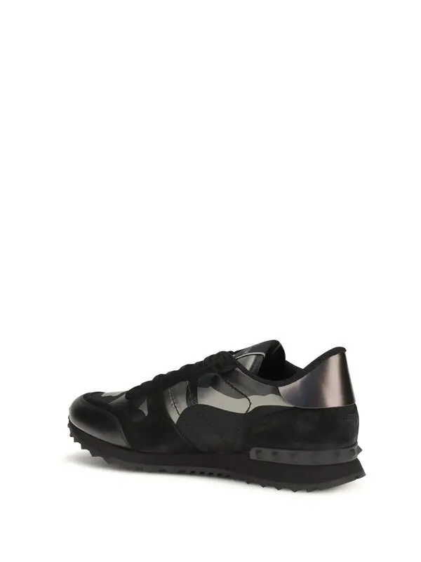 Valentino Garavani Rockrunner Camouflage Laminated Sneakers - Black
