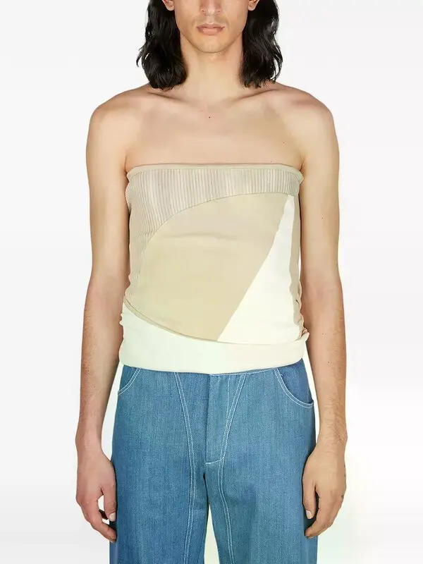 RUSFRCADE Beige Contrast Panel Top - Neutrals