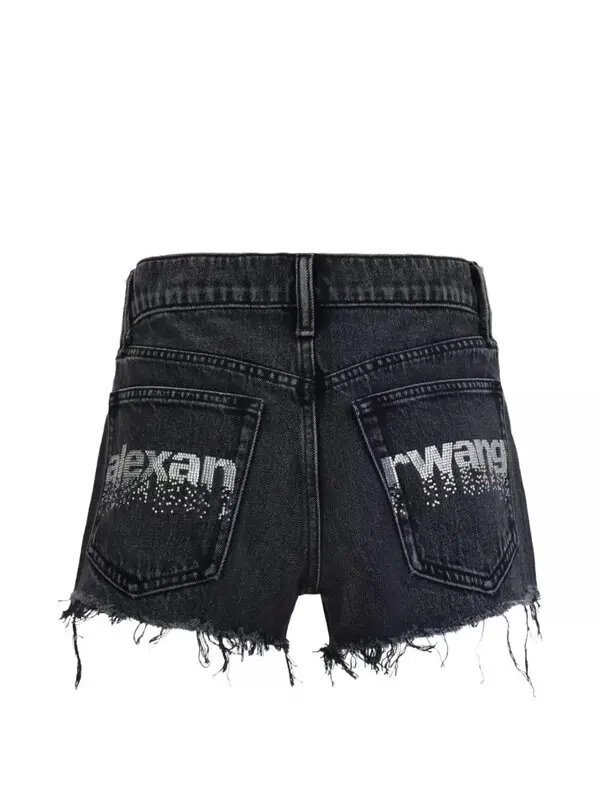 Alexander Wang Crystal-embellished Frayed Denim Shorts