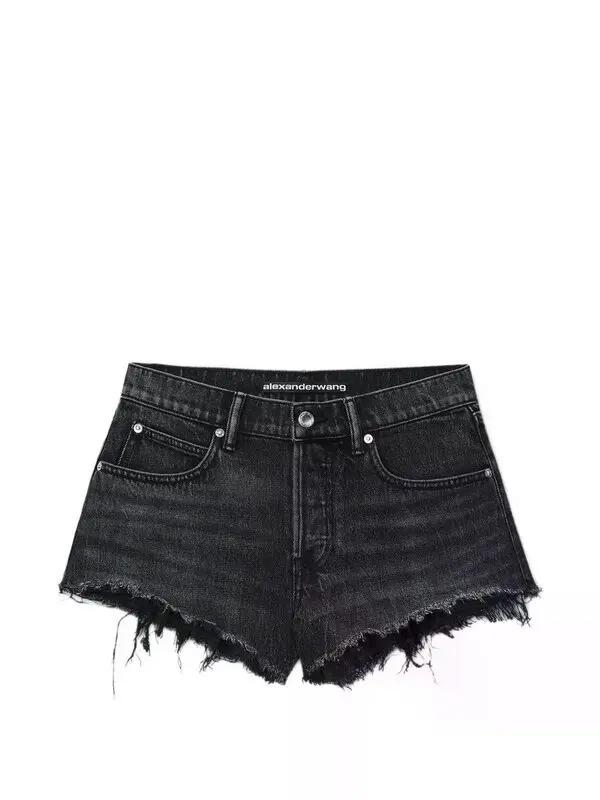 Alexander Wang Crystal-embellished Frayed Denim Shorts - Black