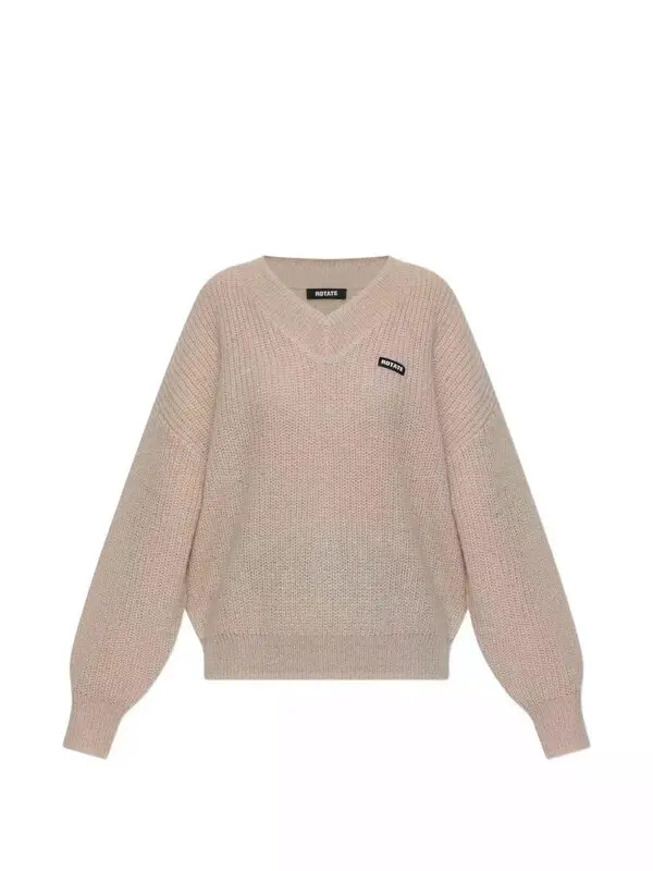 ROTATE BY BIRGER CHRISTENSEN Logo-patch V-neck Sweater - Neutrals