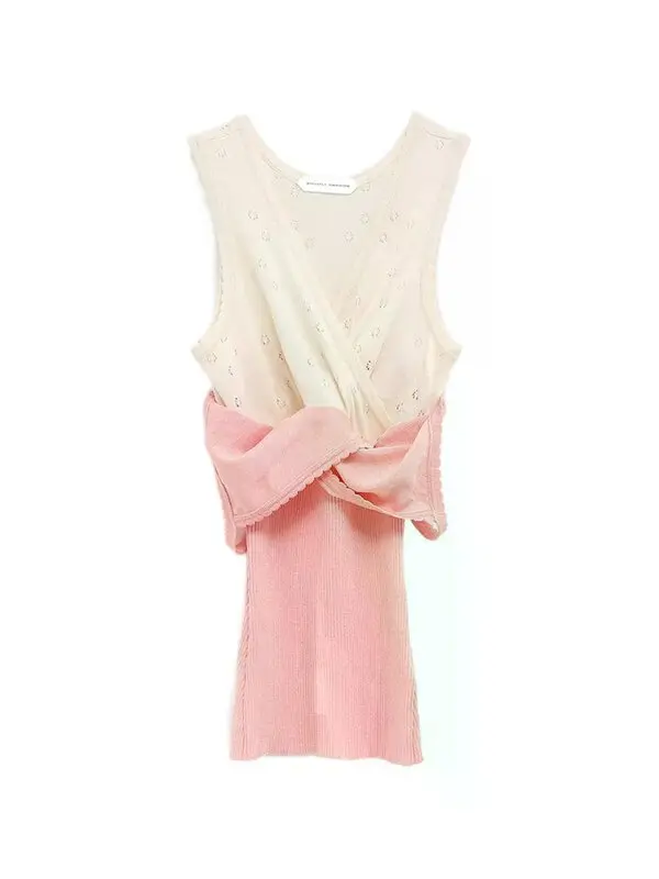 AUGUST BARRON Pointelle-knit Wrap-style Top - Neutrals