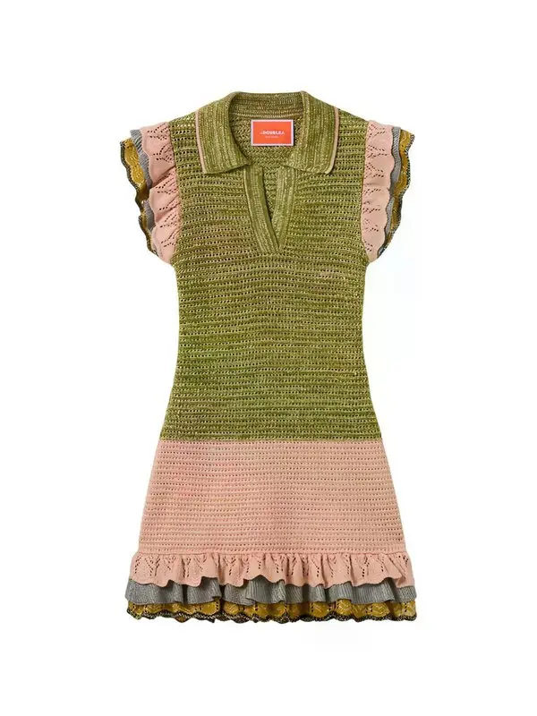 La DoubleJ Eight Counts Ruffle-trimmed Crochet-knit Mini Dress - Green
