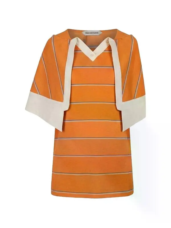 FIDAN NOVRUZOVA Gaia Striped Short-sleeved Blouse - Orange