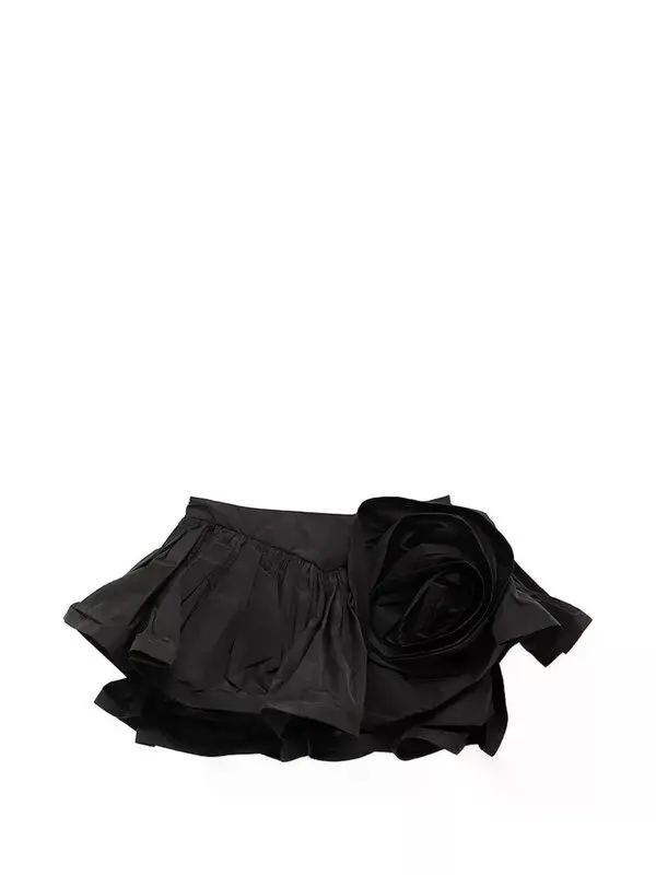 Vaquera Floral Appliqué Ruffled Tiered Skirt - Black