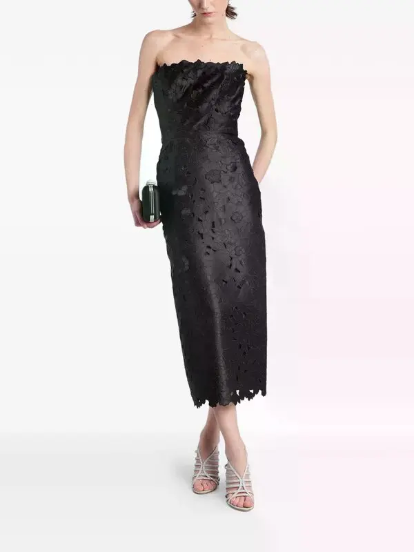 Costarellos Estelle Floral-lace Strapless Midi Dress - Black
