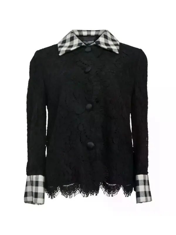 Dolce & Gabbana Check-collar Lace Shirt - Black