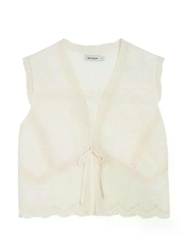 SOLAQUA Willow Lace-trimmed Floral-embroidered Top - White