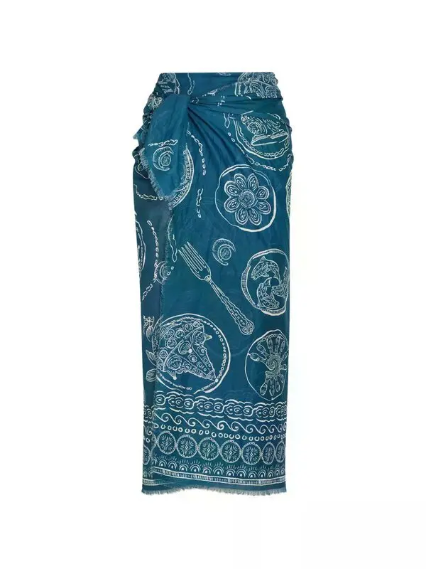 ALEMAIS Lucky Graphic-print Fringed Sarong - Blue