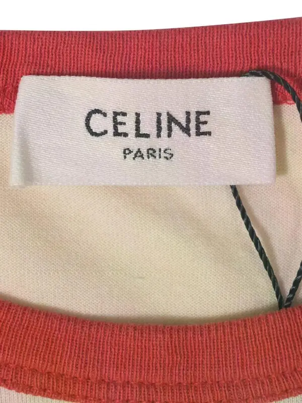 Celine Cream Cotton Horse-and-carriage Print Logo T-shirt