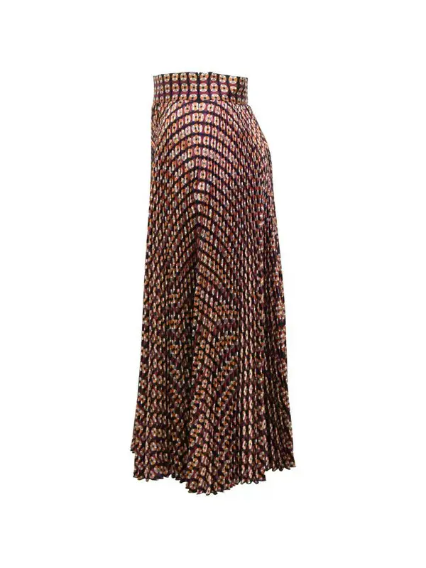 Mulberry Printed Pleated Midi Skirt - Red