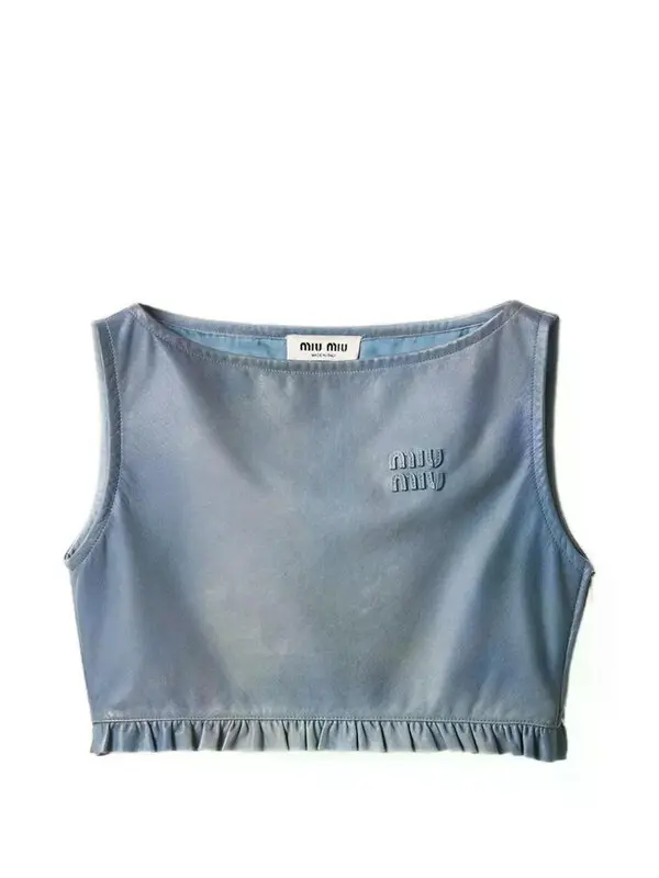 Miu Miu Nappa Leather Ruched Top - Blue