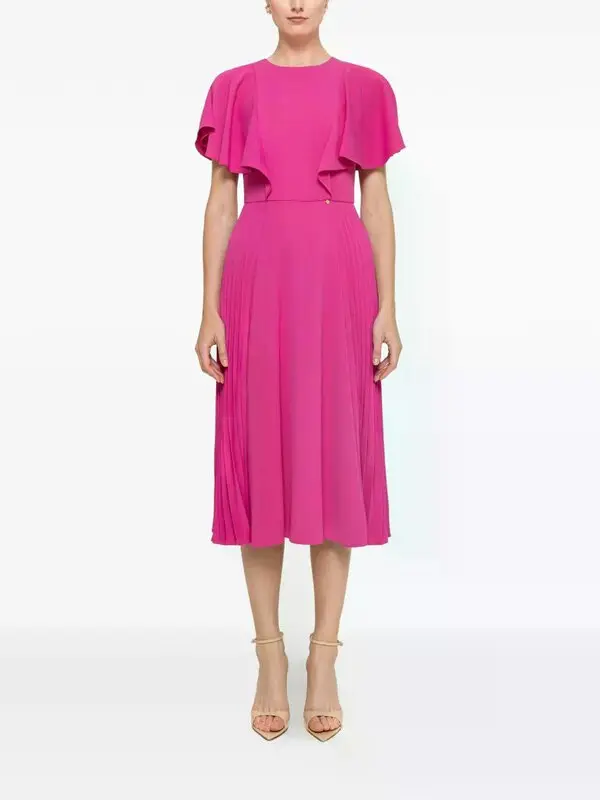 NISSA Ruffled Pleated Midi Dress - Pink