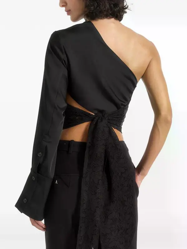 Manière De Voir One-sleeve Lace And Satin Top