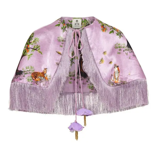 ASHAKI Tiger Landscape Fringe Cape - Purple